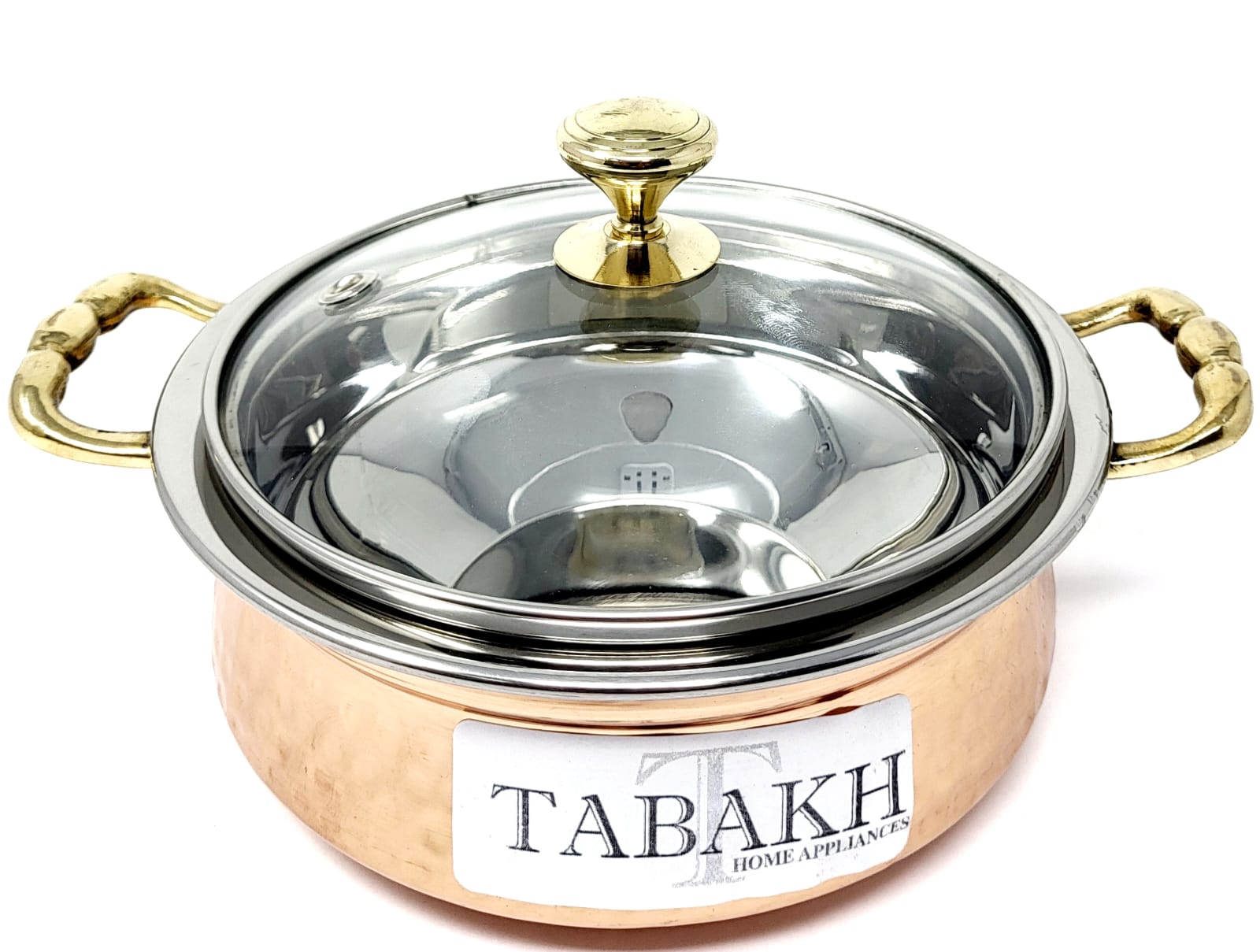 Tabakh Copper Stainless Steel Hammered Finish Handi/Lagan/Pot with Tou