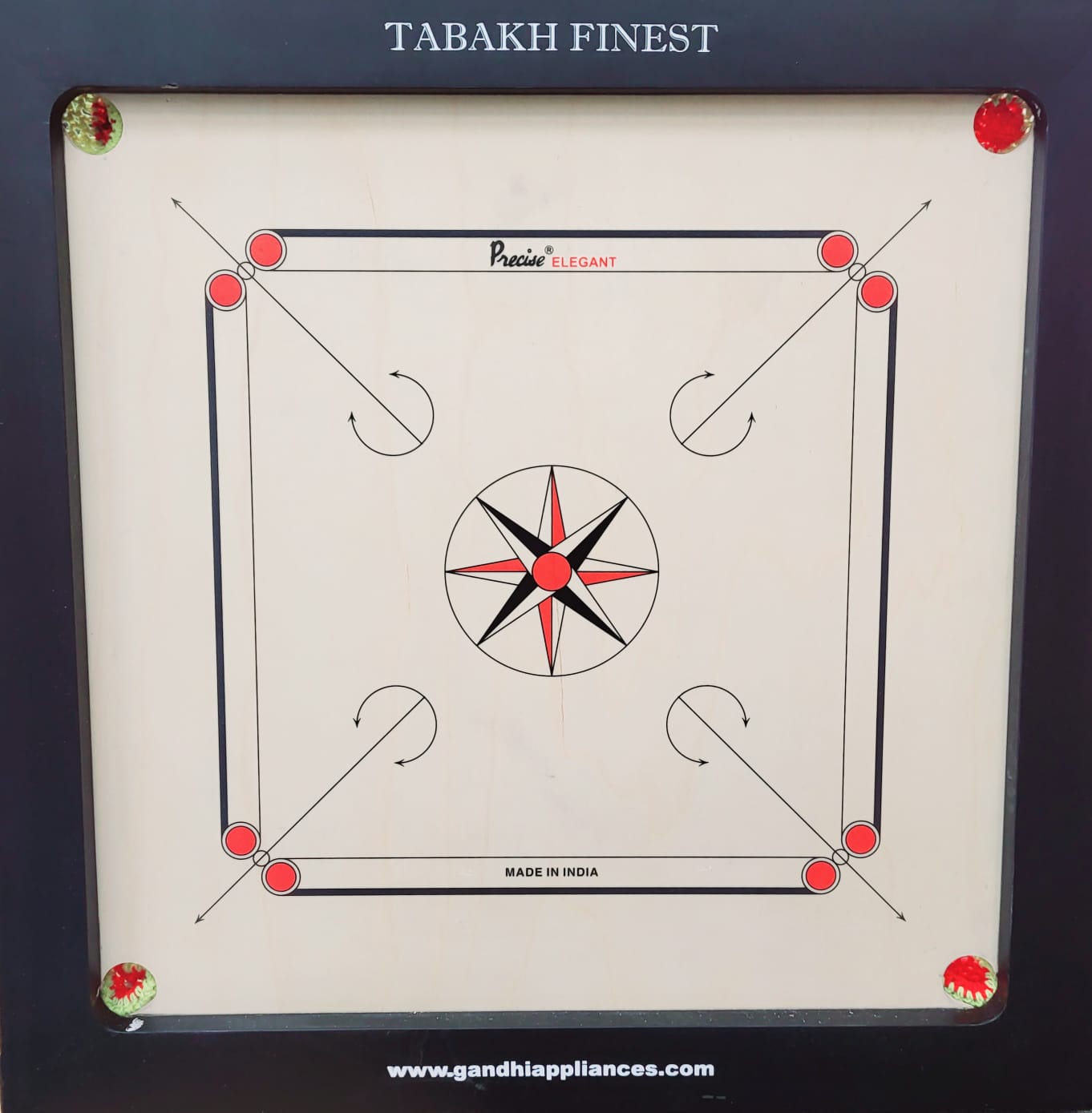 Tabakh Finest 20mm Precise Carrom Board with Coins, Striker, and Powde
