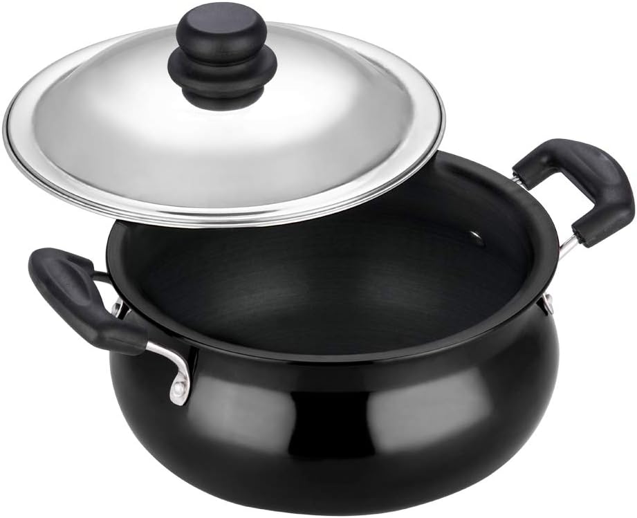 Vinod Black Pearl Hard Anodised Handi with Lid 6.5 Liters Large Induct