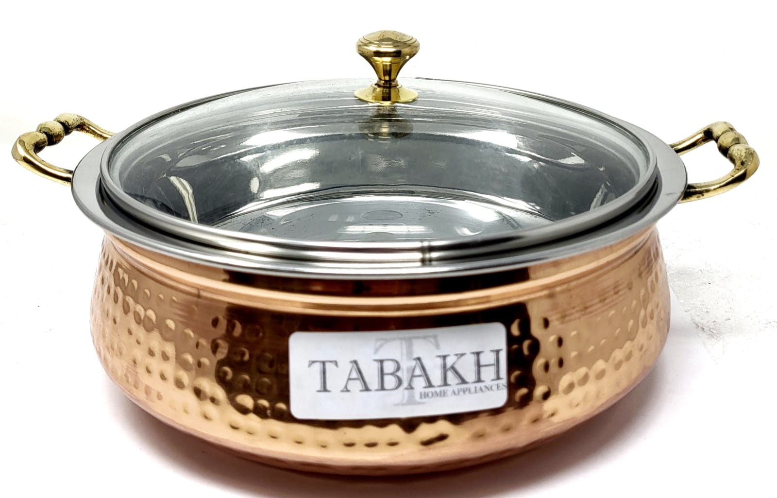 Tabakh Copper Stainless Steel Hammered Finish Handi/Lagan/Pot with Tou