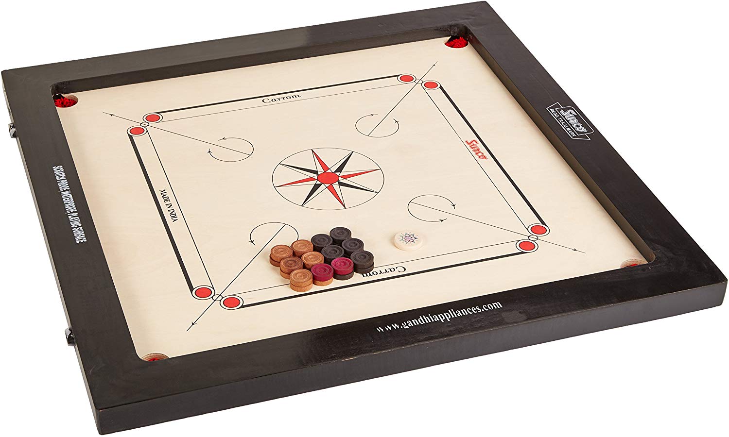 Surco Prime Carrom Board with Coins, Striker & Powder, 16mm